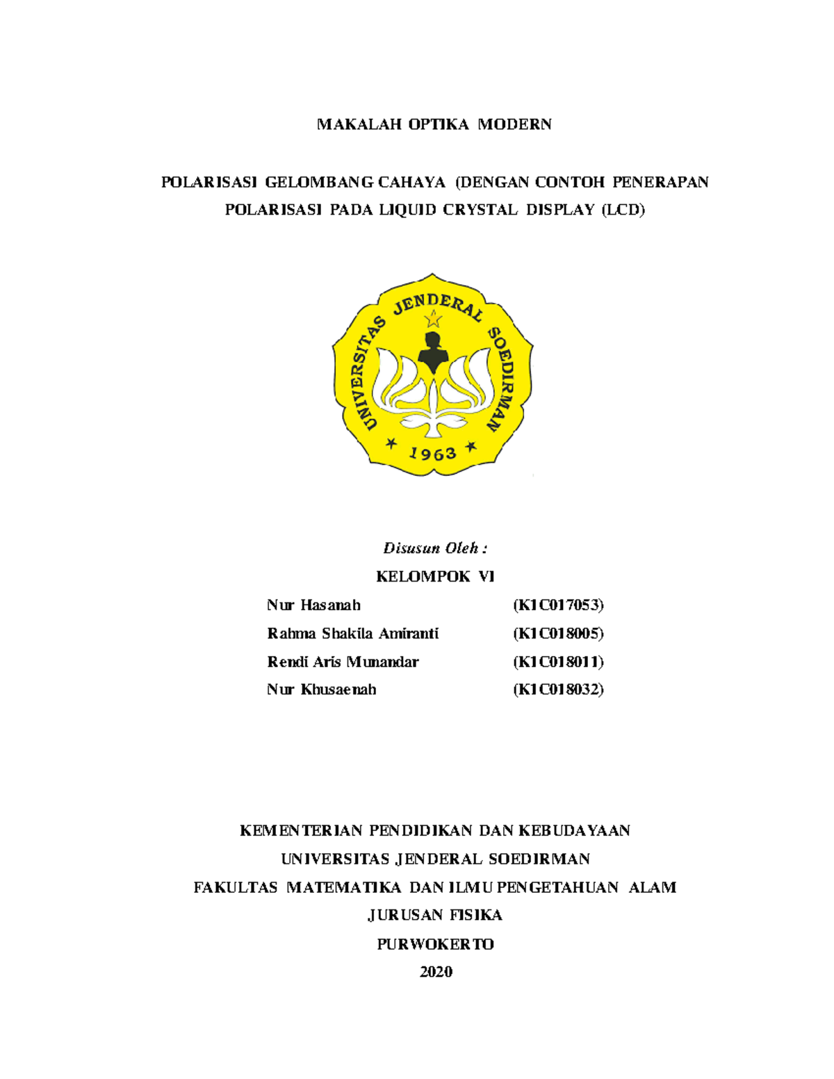 Kelompok 6 - Tugas Kelompok Optika Modern - MAKALAH OPTIKA MODERN ...