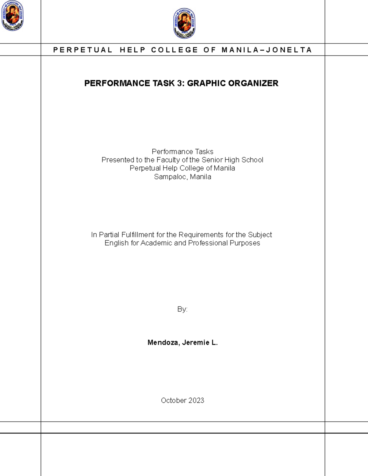 EAPP PETA 3 - Graphic Organizer - PERFORMANCE TASK 3: GRAPHIC ORGANIZER ...