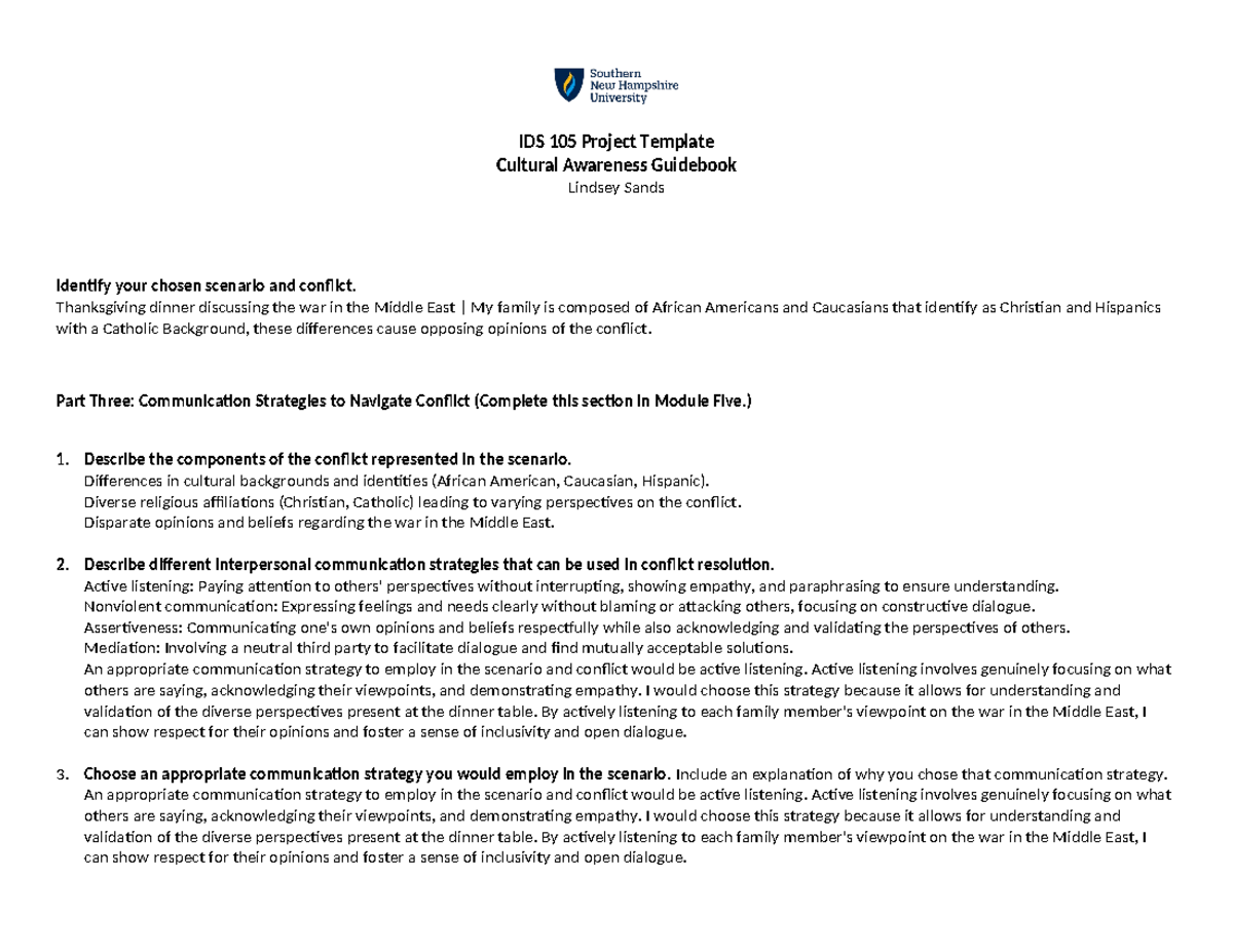5-2 Project Draft Communication Strategies to Navigate Conflict - IDS 105 Project Template ...