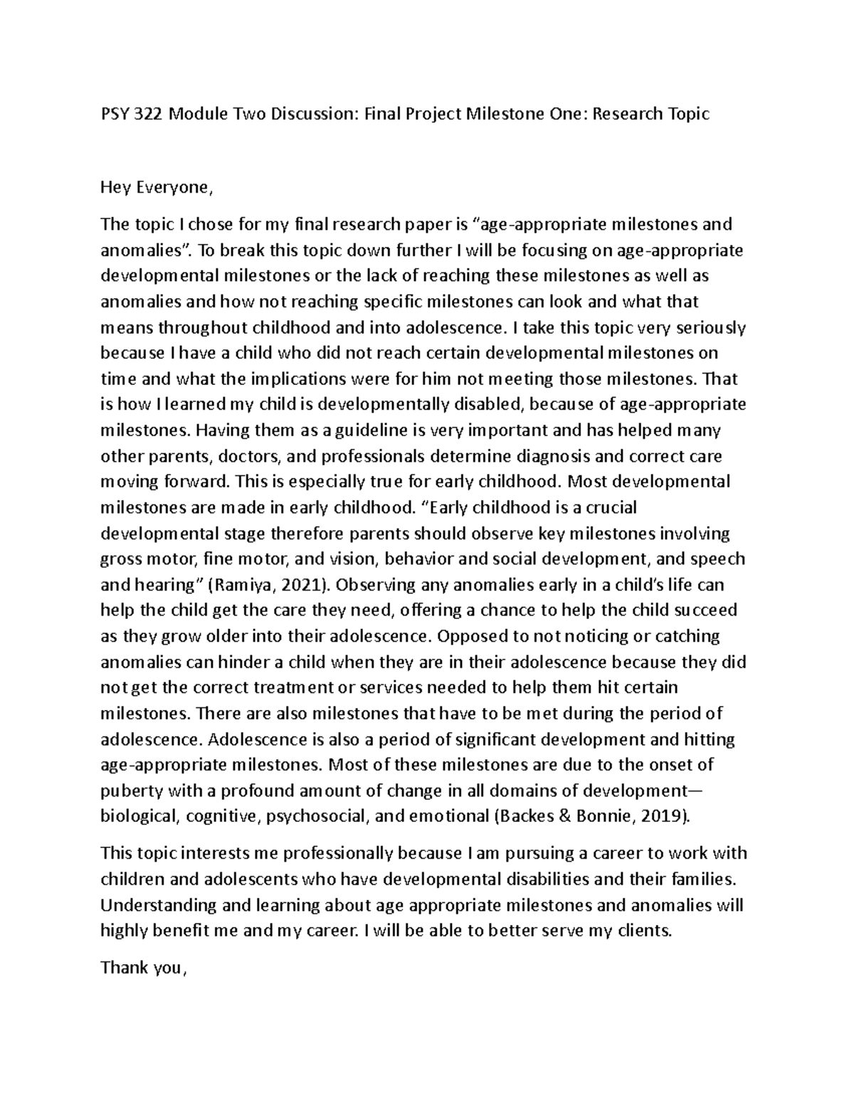 PSY 322 Module Two Discussion - To break this topic down further I will be focusing on - Studocu