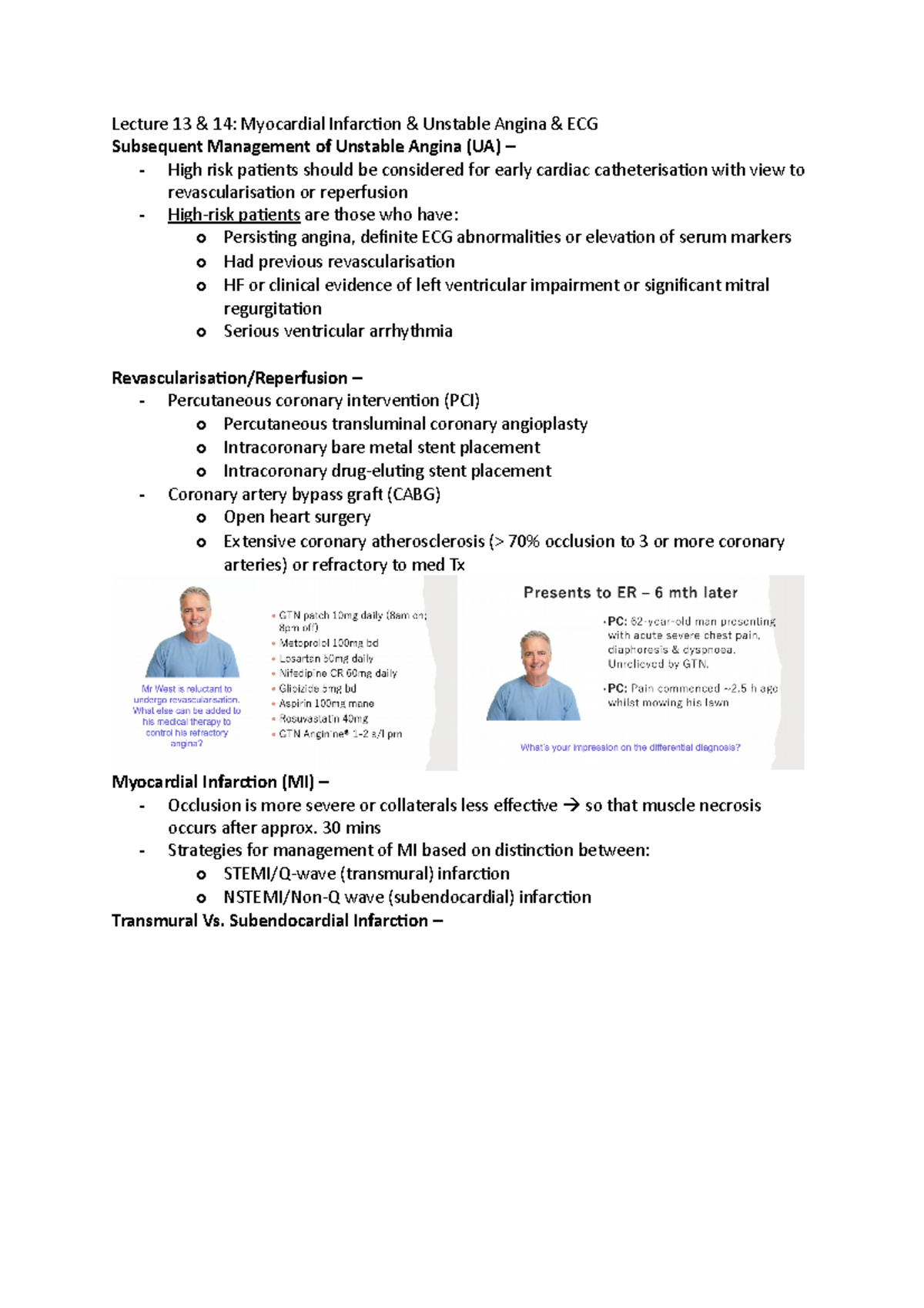 Cardiology Notes MI and Heart Failure - Lecture 13 & 14: Myocardial ...