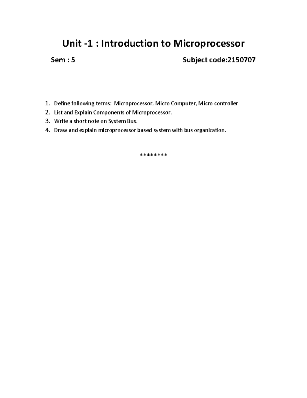 Mpi Imp Unitwise 1 5 Summary Computer Engineering Unit 1 Introduction To Microprocessor
