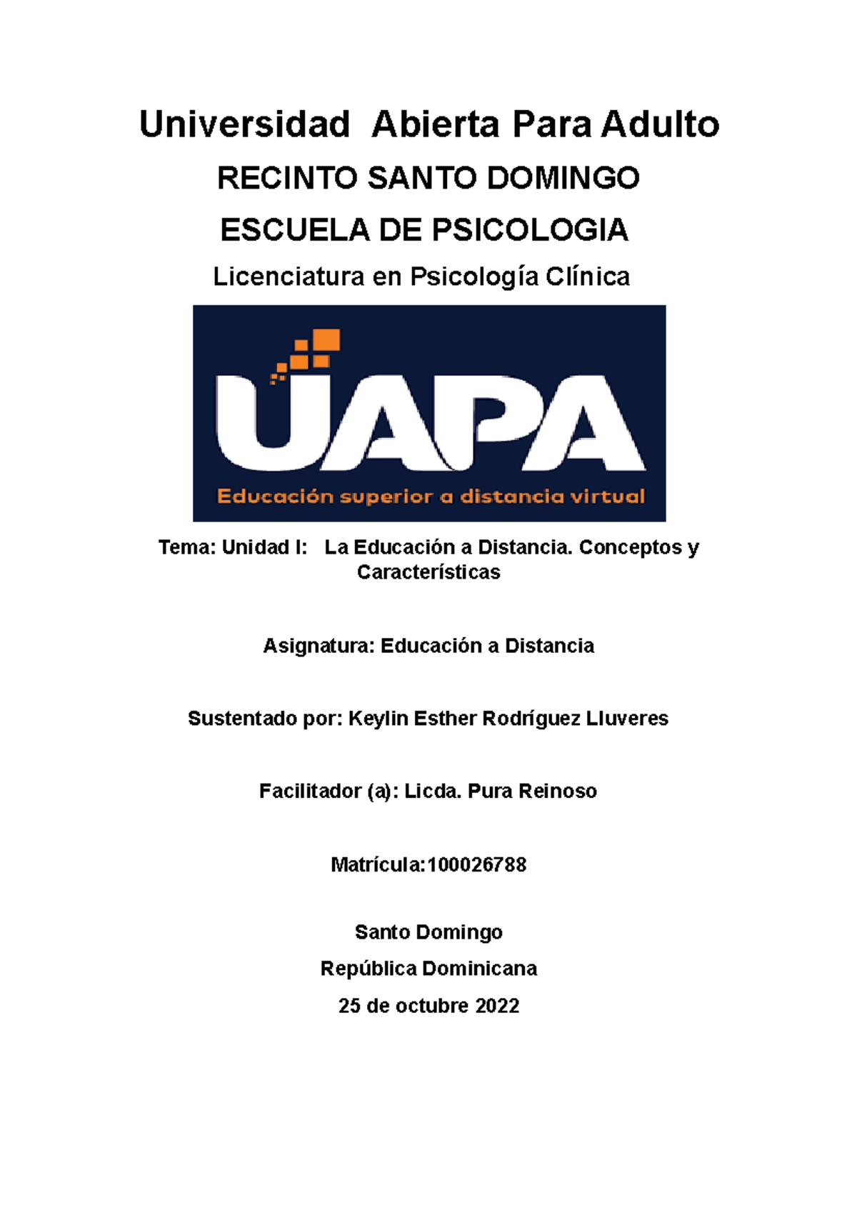 Tarea II Español I - Uapa - Universidad Abierta Para Adulto RECINTO ...