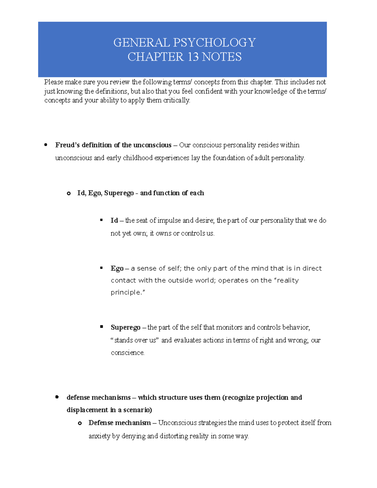 Chapter 13 Notes - Shawn Fox, Psychology perspectives and connections ...