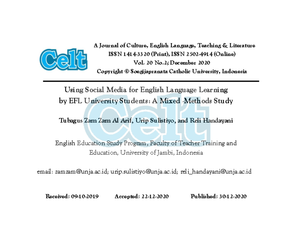 Using Social Media for English Language Learning by EFL University ...