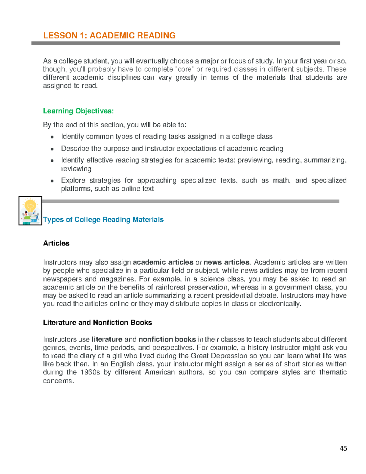 Developmental Reading- Academic Reading - LESSON 1: ACADEMIC READING As ...