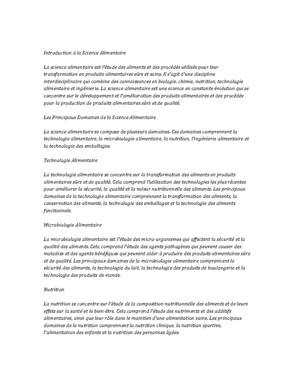 Food Science Study Notes - Introduction à la Science Alimentaire La ...