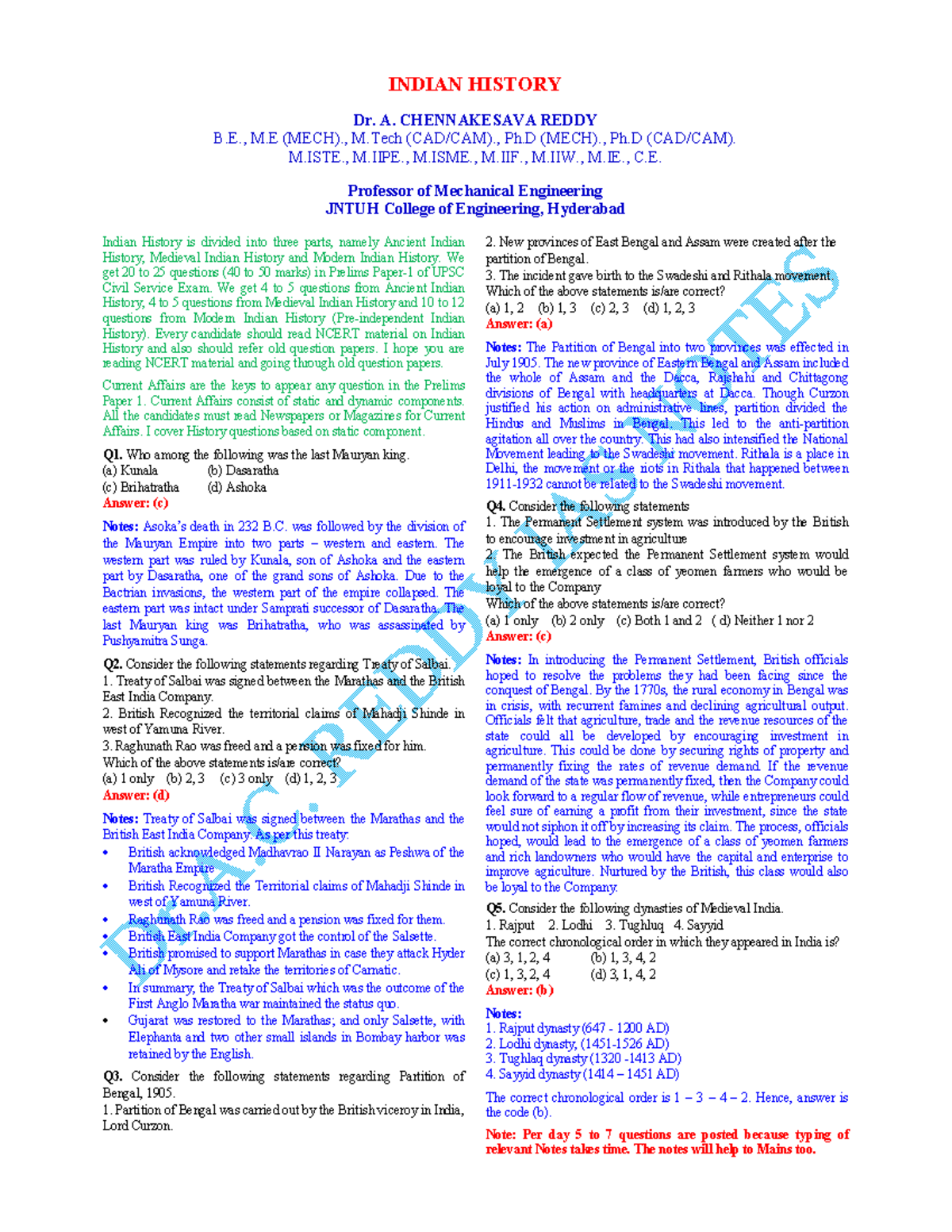 H-01 - Çvvvvvvv - INDIAN HISTORY Dr. A. CHENNAKESAVA REDDY B., M (MECH ...