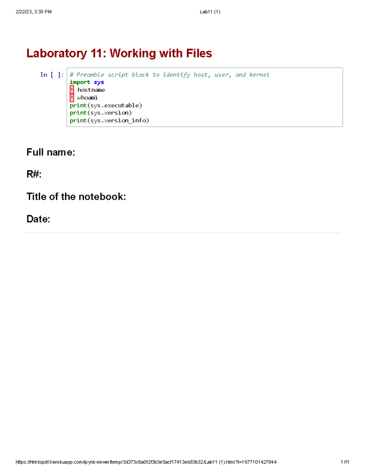 Lab11 - Professor Turgut Batulrap - Laboratory 11: Working with Files In [ ]: # Preamble script ...