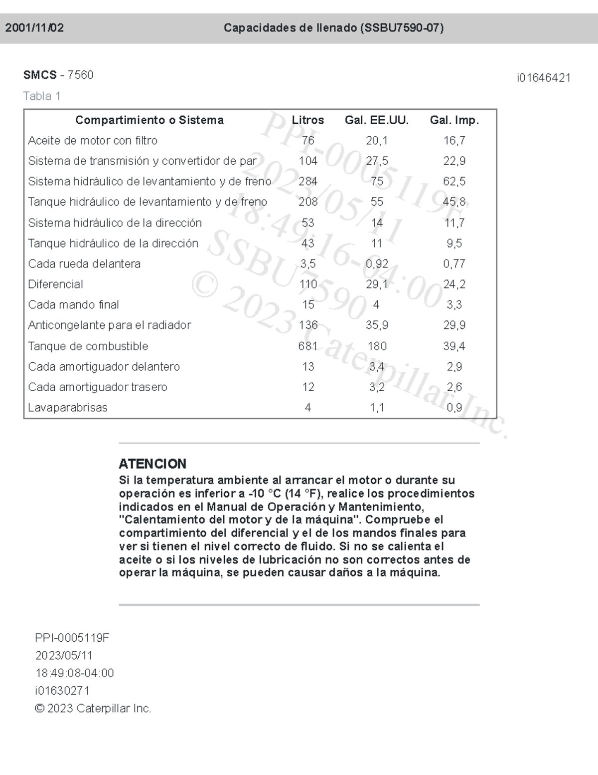 773 capllenado - SMCS - 7560 i Tabla 1 Compartimiento o Sistema Litros ...