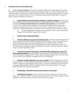 Securities Regulation Outline - Materiality a. Definition of Material i ...