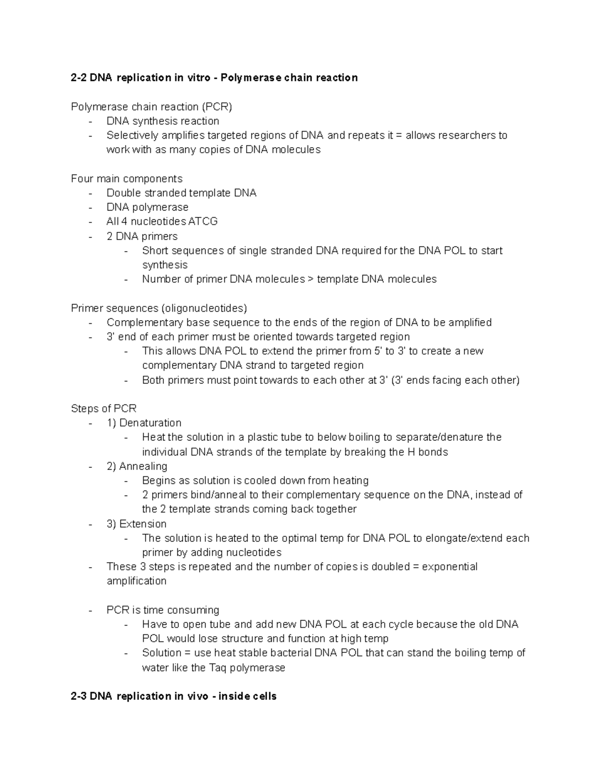 Biol unit 2 - unit 2 review - 2-2 DNA replication in vitro - Polymerase ...