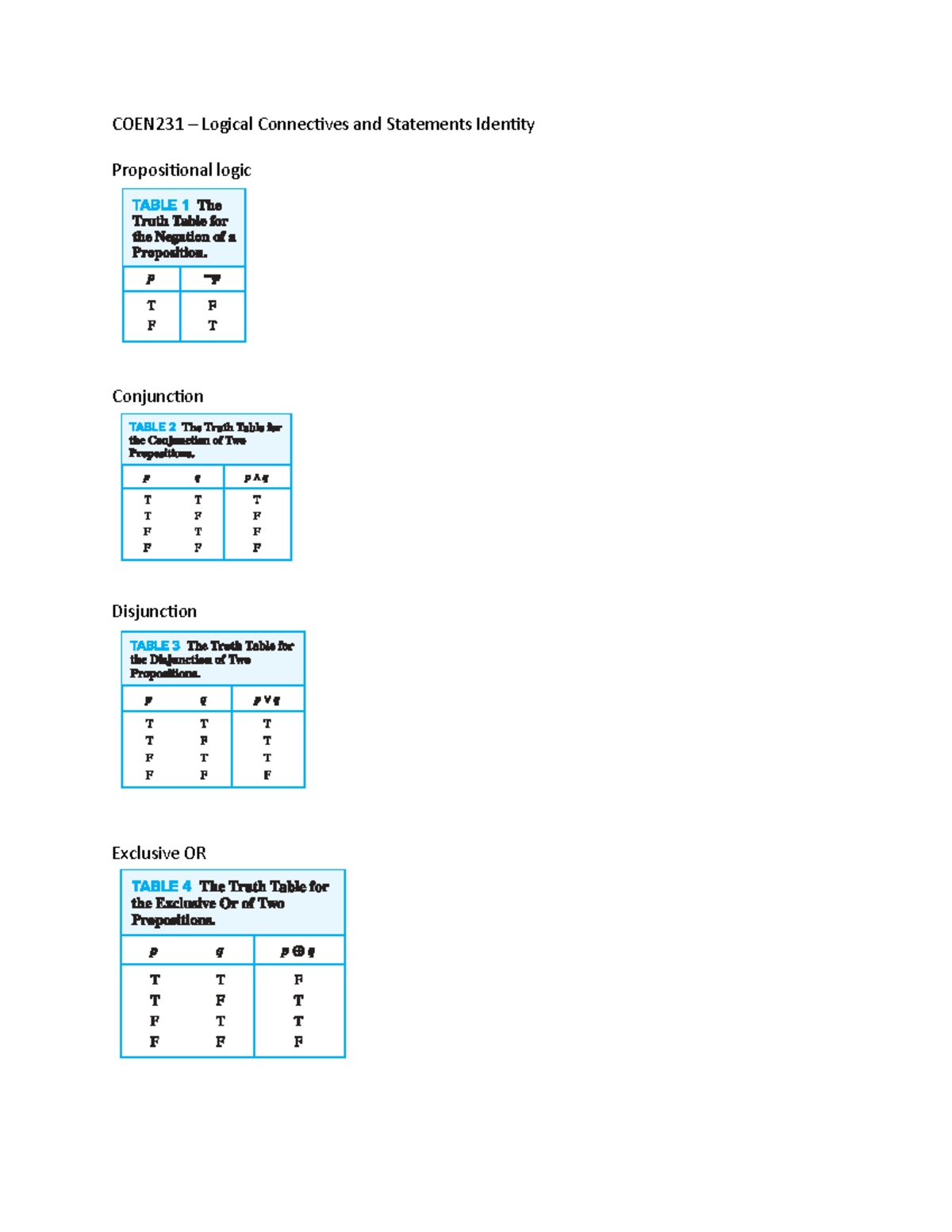 COEN231 - logical connectives - COEN231 – Logical Connecives and ...