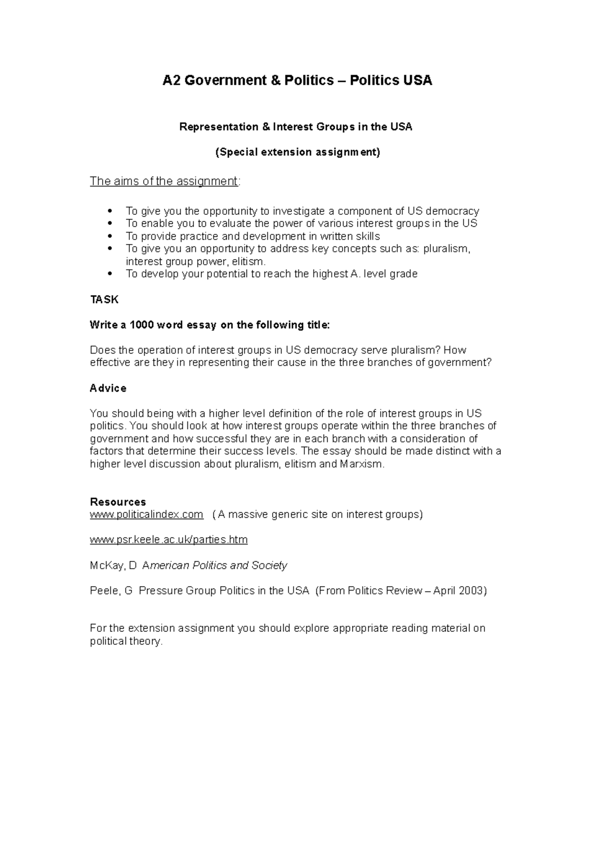 Extension assignment btec level 3 business and law - A2 Government ...