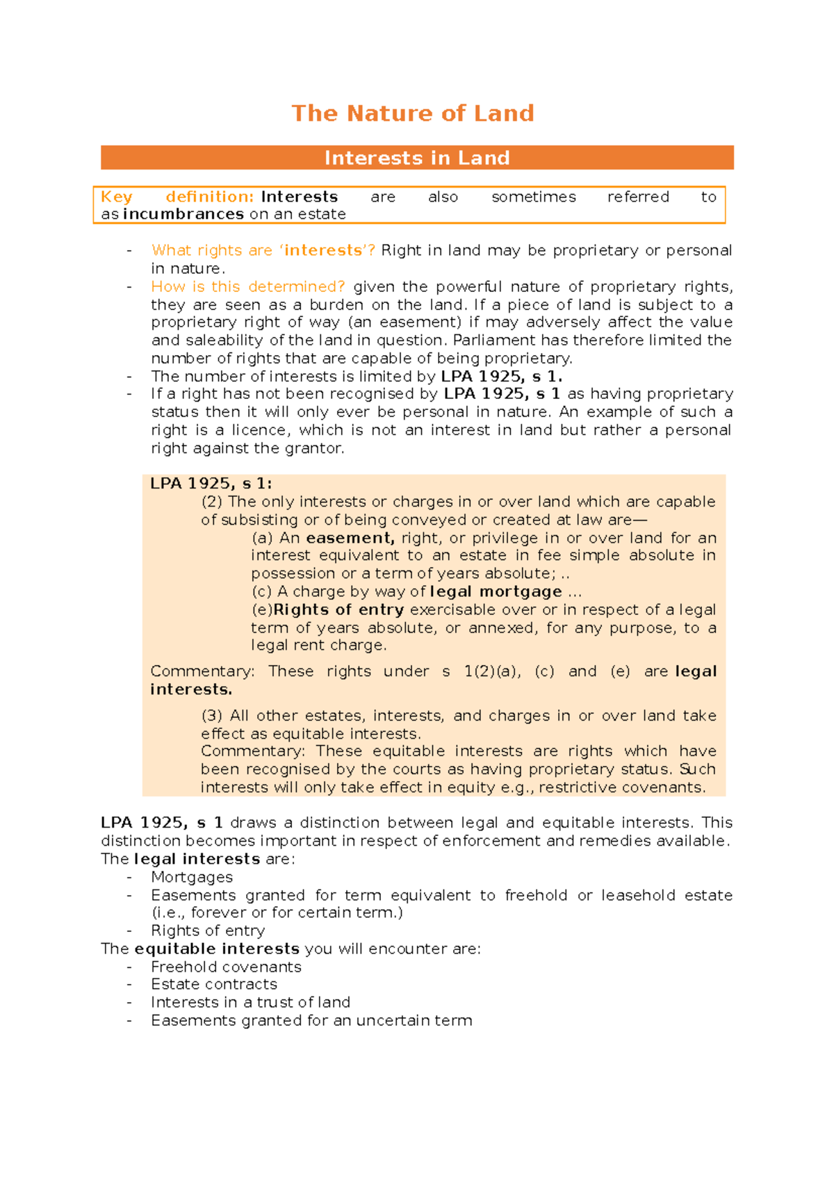 Land Law - Workshop 2 - What is Land and Mortgages I - The Nature of ...