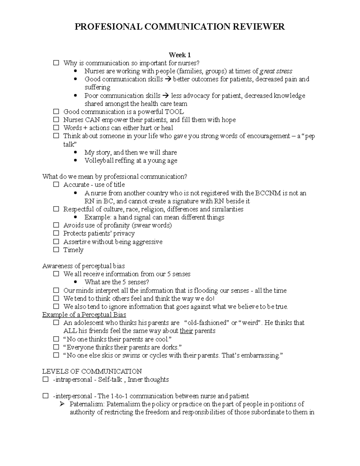 Prof Comm Reviewer week 1- 3 - Week 1 ̈ Why is communication so ...
