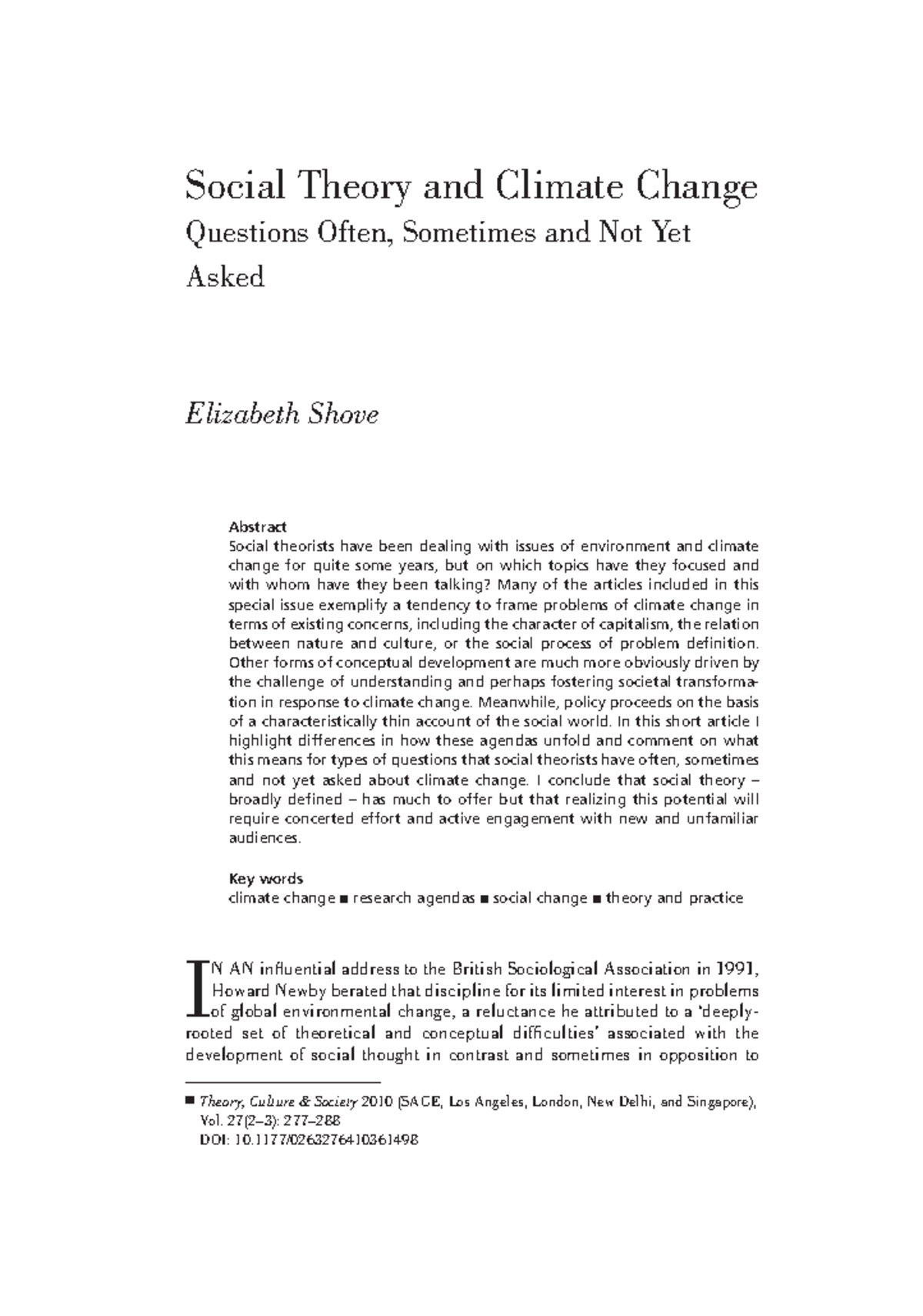 Shove 2010 social theory and climate change - Social Theory and Climate ...