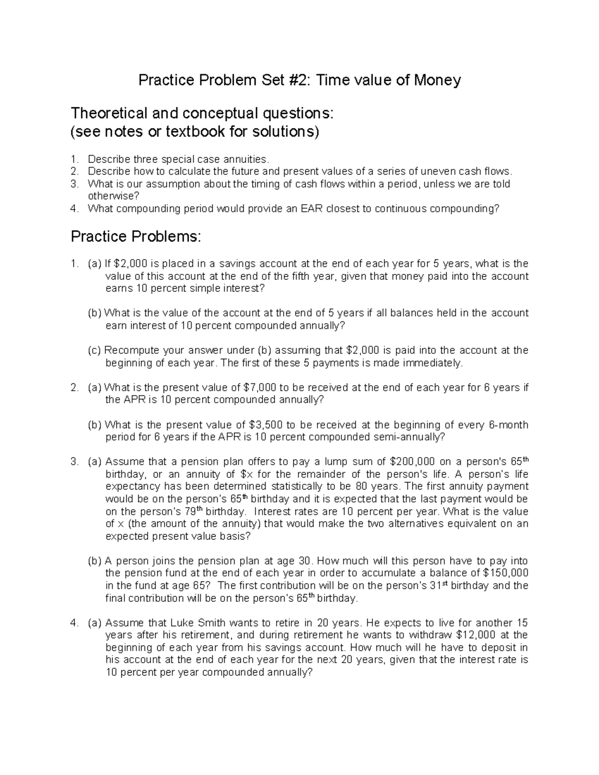 Time value of money II - Practice Problem Set #2: Time value of Money ...