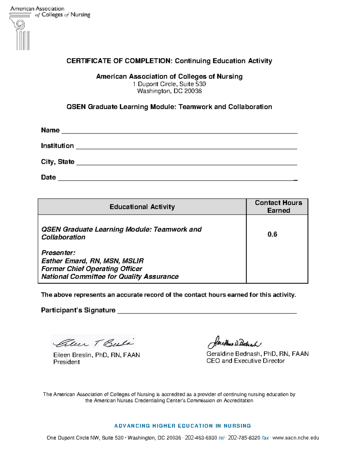 CE Certificate QSEN Grad Teamwork Collaboration - CERTIFICATE OF ...