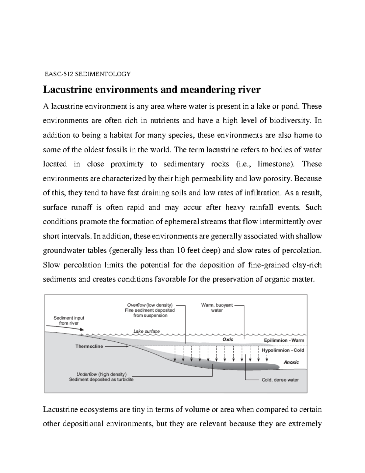 Lacustrine environment and meandering river - EASC-512 SEDIMENTOLOGY ...