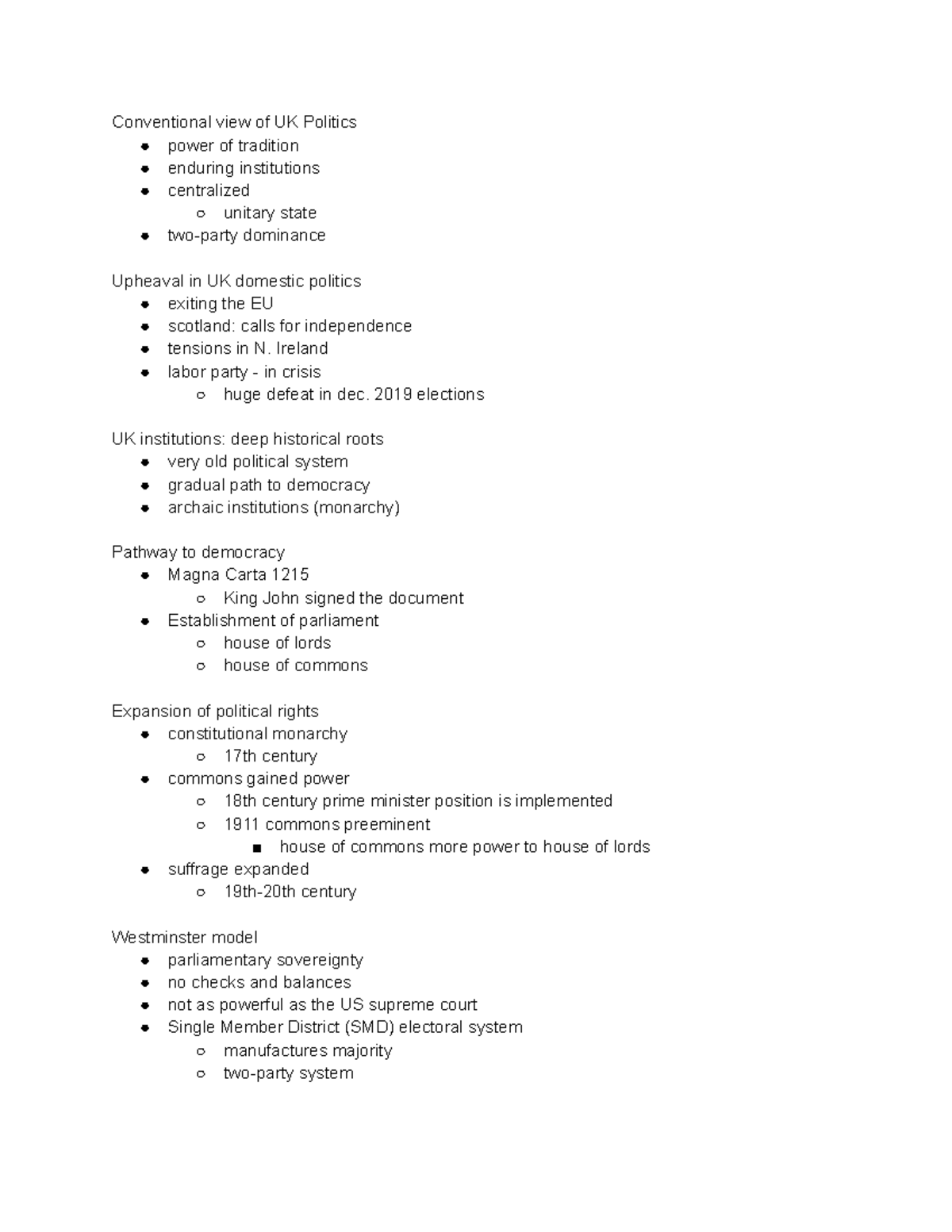 UK Politics - Conventional view of UK Politics power of tradition ...