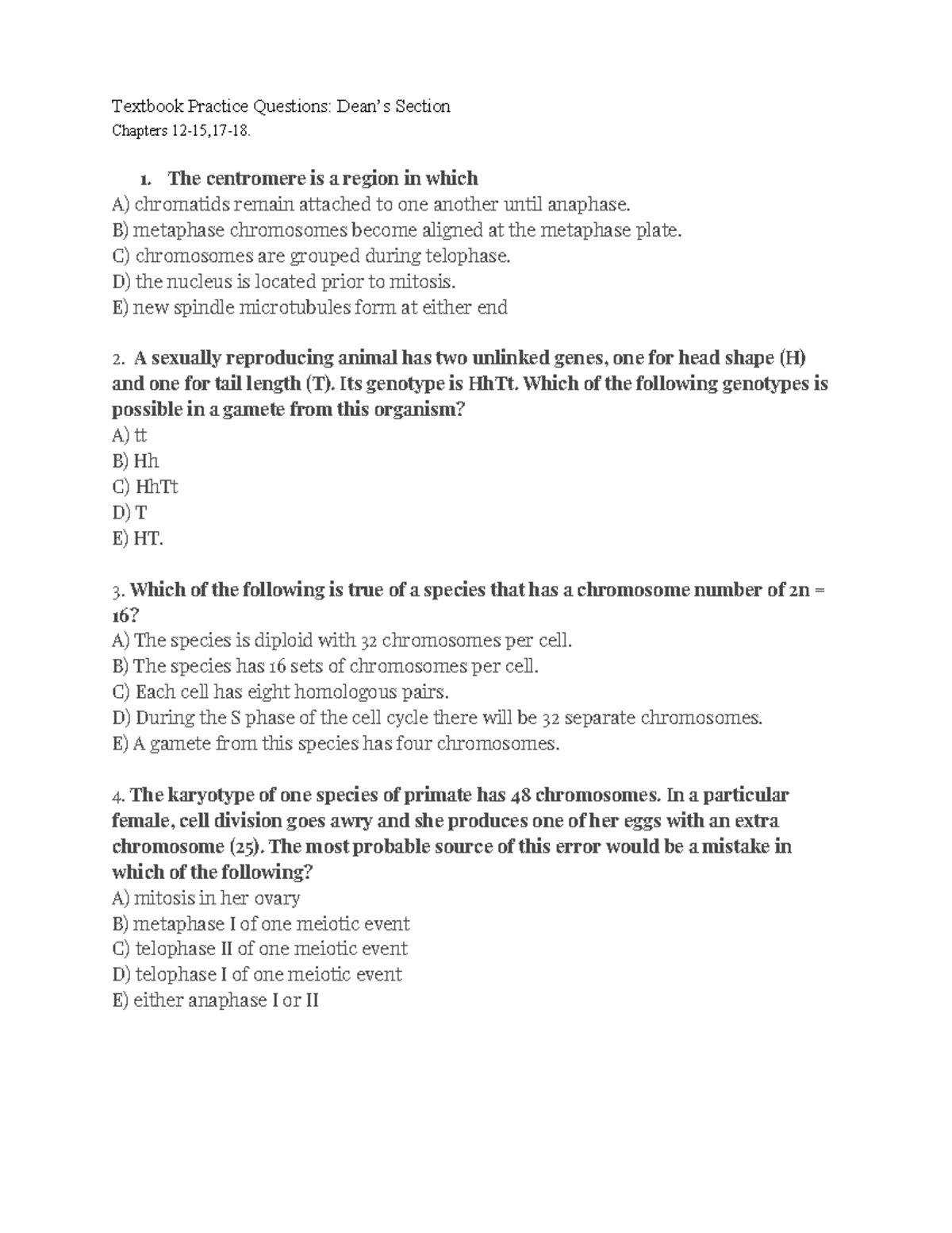 Dean's section practice questions - Textbook Practice Questions: Dean’s ...