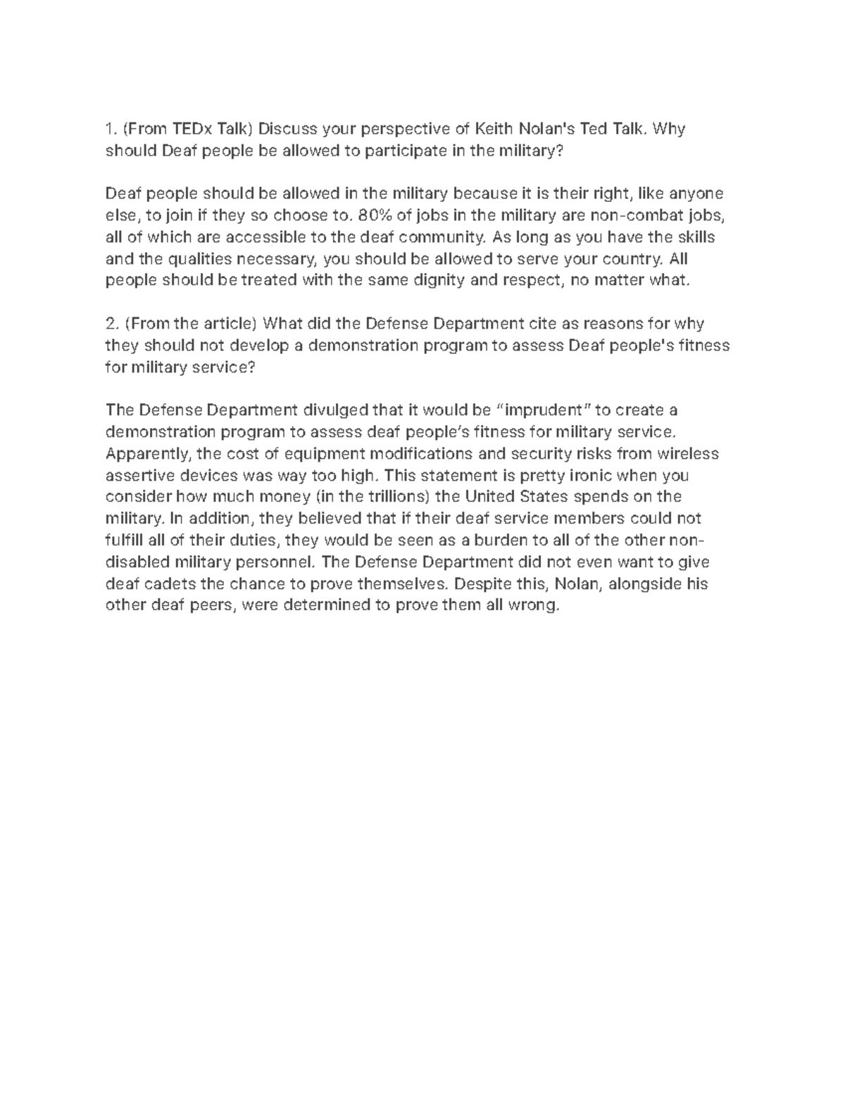 Deaf People in Military - (From TEDx Talk) Discuss your perspective of ...