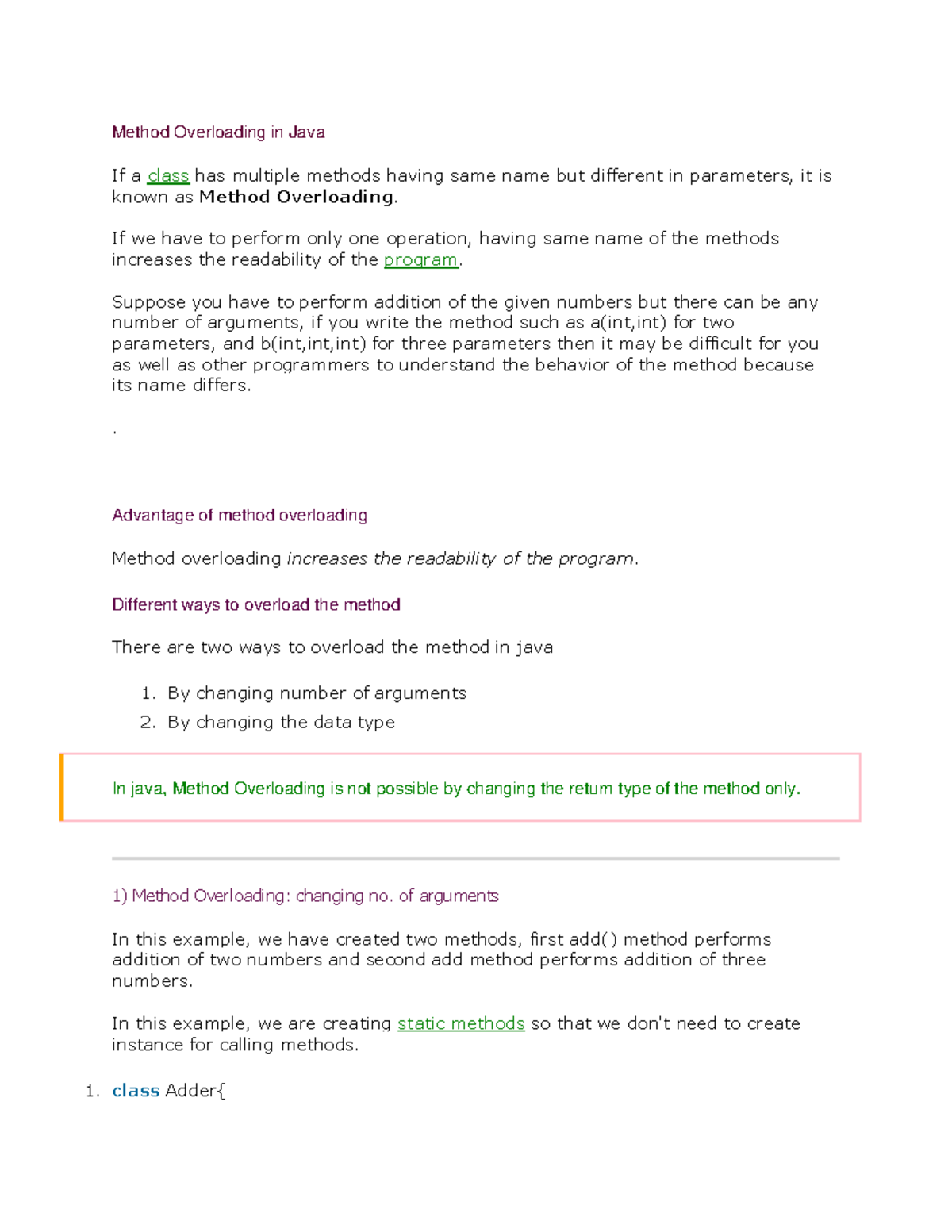 Lecture 8 Java Method Overloading Warning Tt Undefined Function 32 Method Overloading In