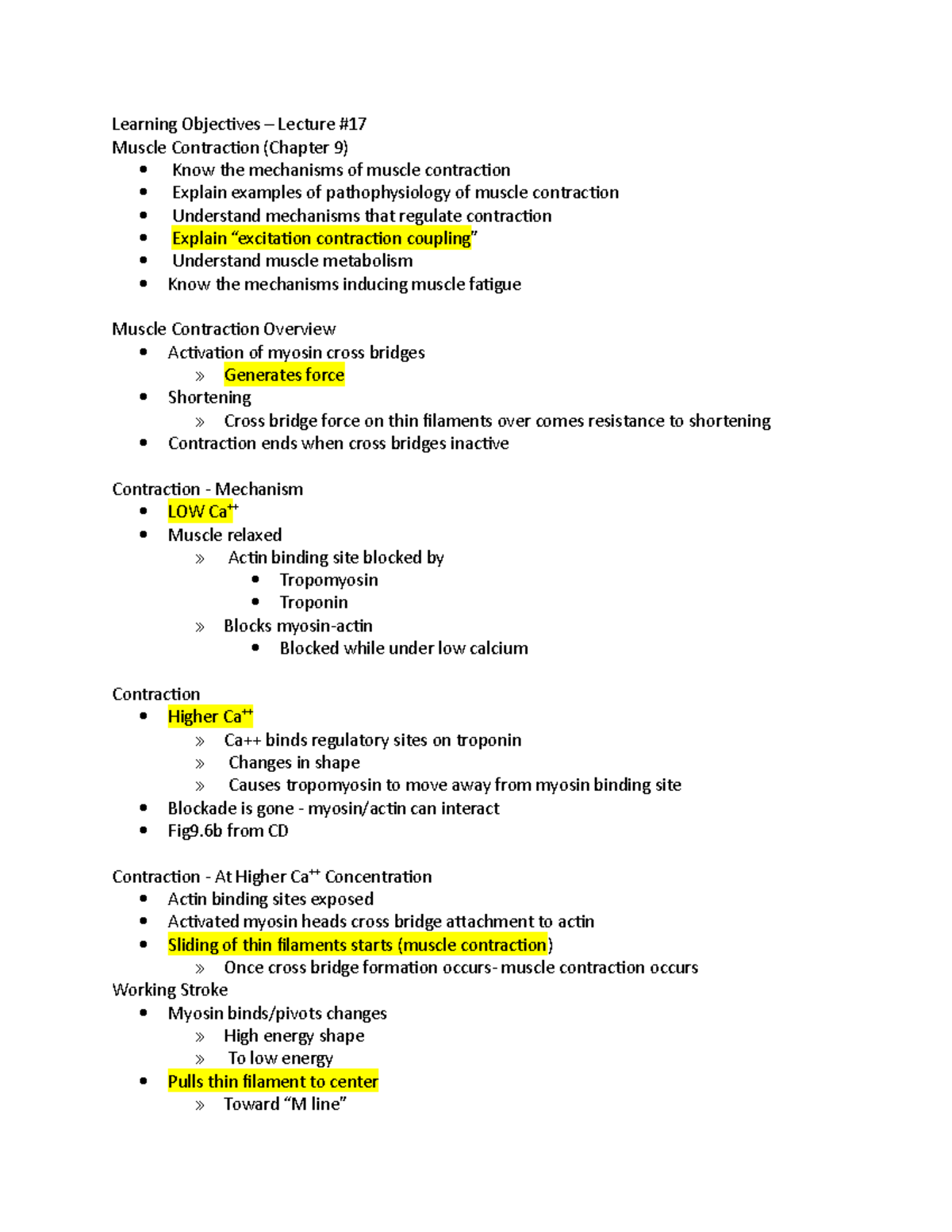 Lecture 17 - review - Learning Objectives – Lecture # Muscle Contraction (Chapter 9) Know the ...