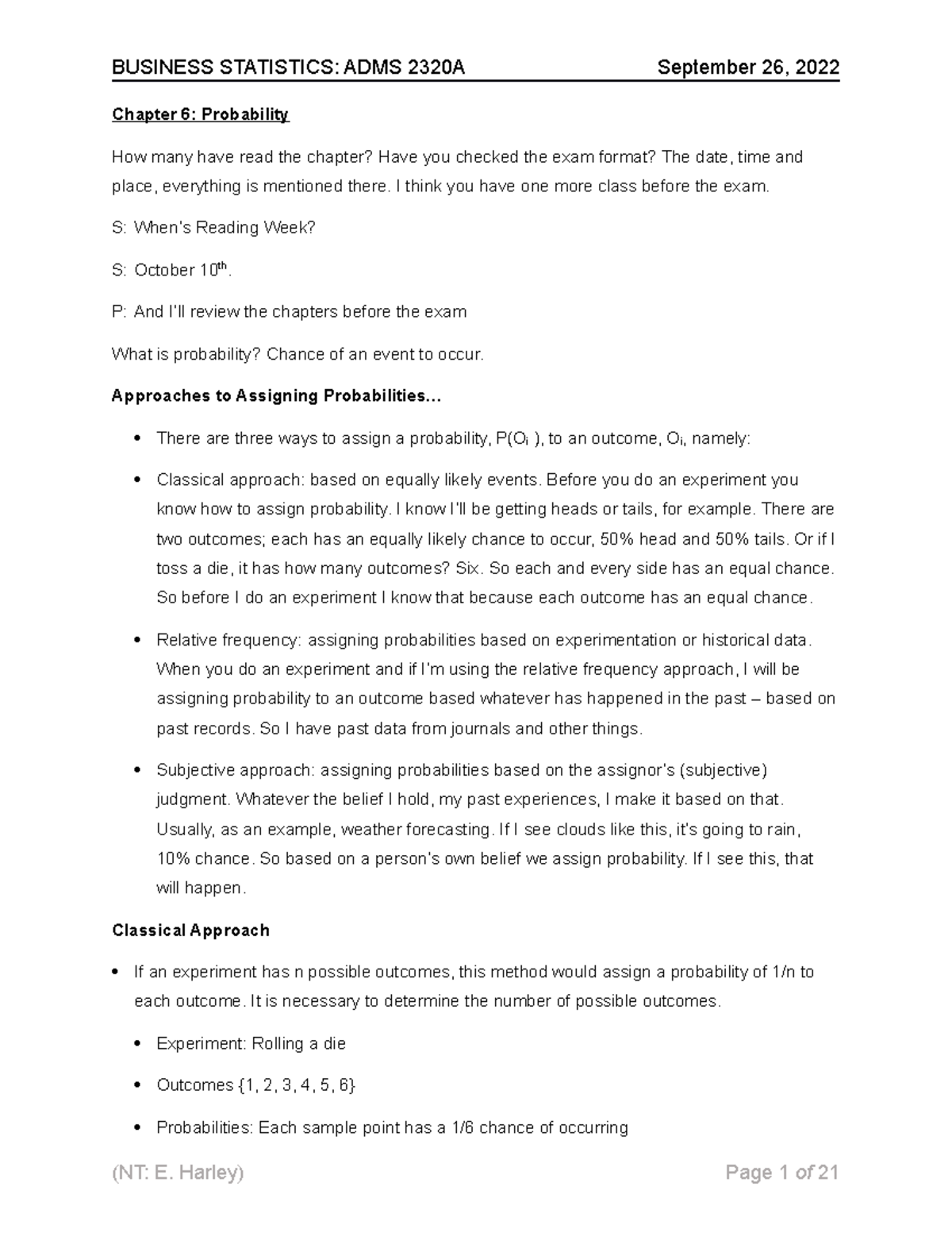 ADMS 2320 Business Stats. 26SEP2022 - Chapter 6: Probability How many ...