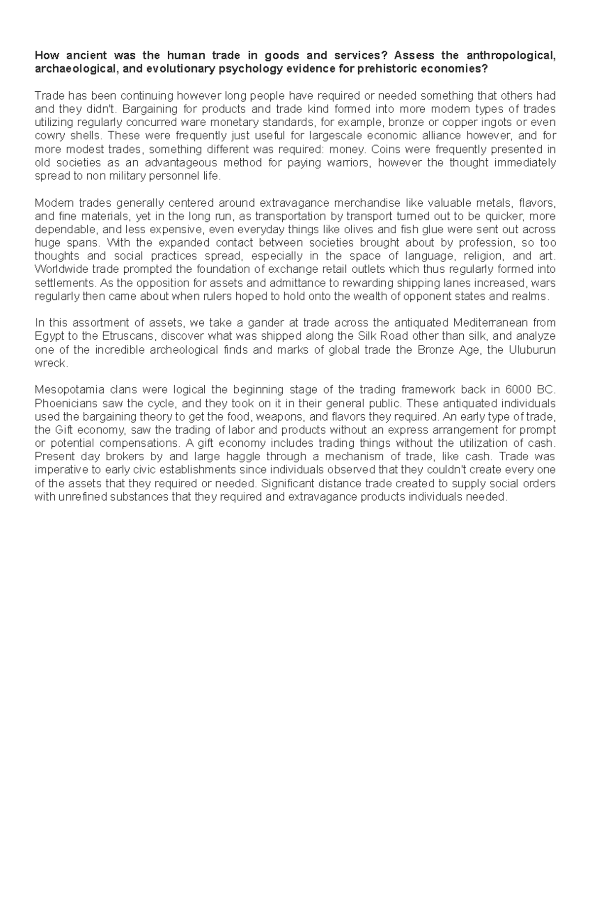 How ancient was the human trade in goods and services - Bargaining for ...