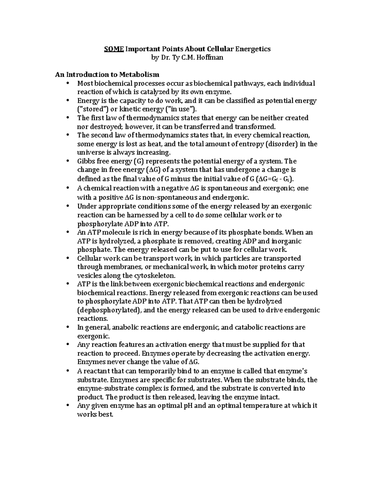 Study Guide 08,09,10 - BIO181: Ty Hoffman - **SOME Important Points ...