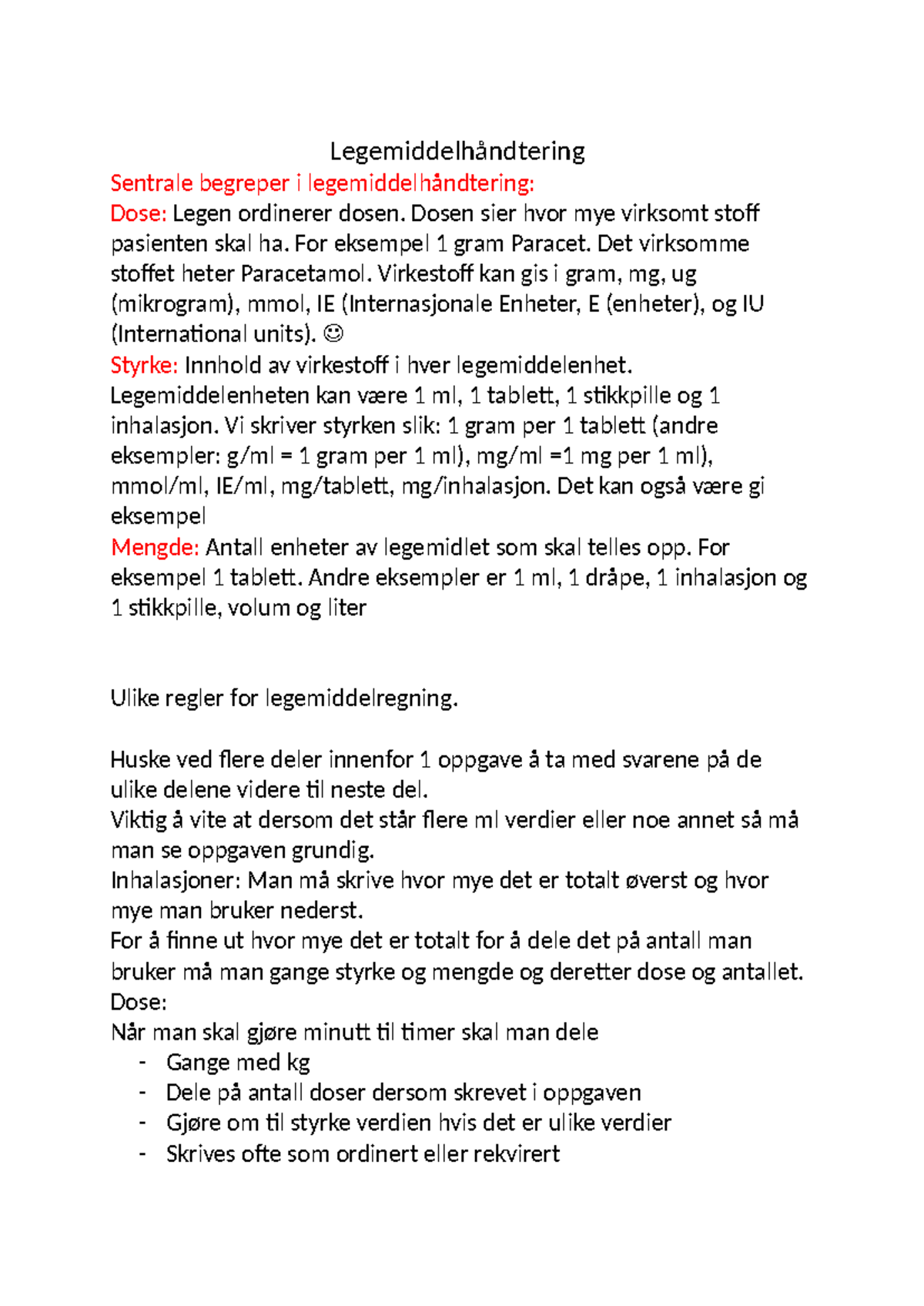 Legemiddelhåndtering pugge - Legemiddelhåndtering Sentrale begreper i ...