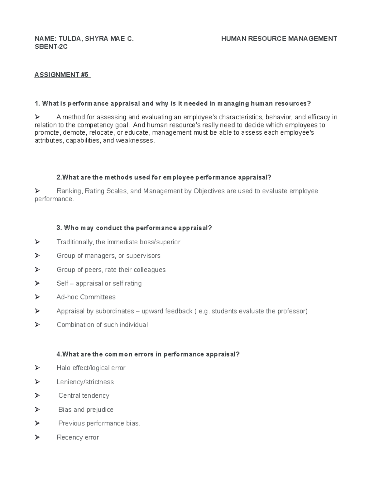 Human Resources Management Assignment - NAME: TULDA, SHYRA MAE C. HUMAN ...
