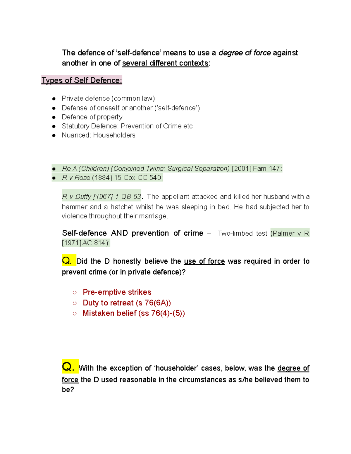 Criminal Law- Self Defence - The defence of ‘self-defence’ means to use ...