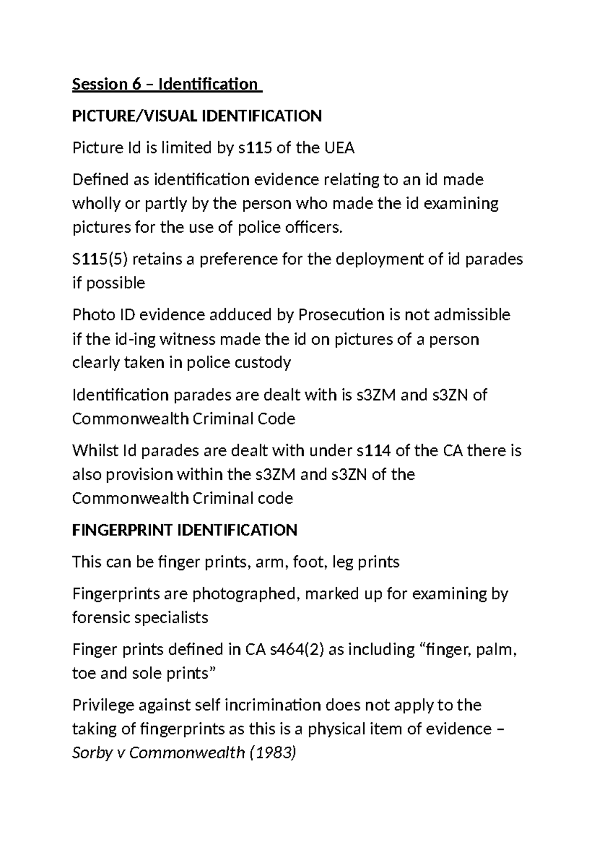 Session 6 notes - Identification - Session 6 – Identification PICTURE ...