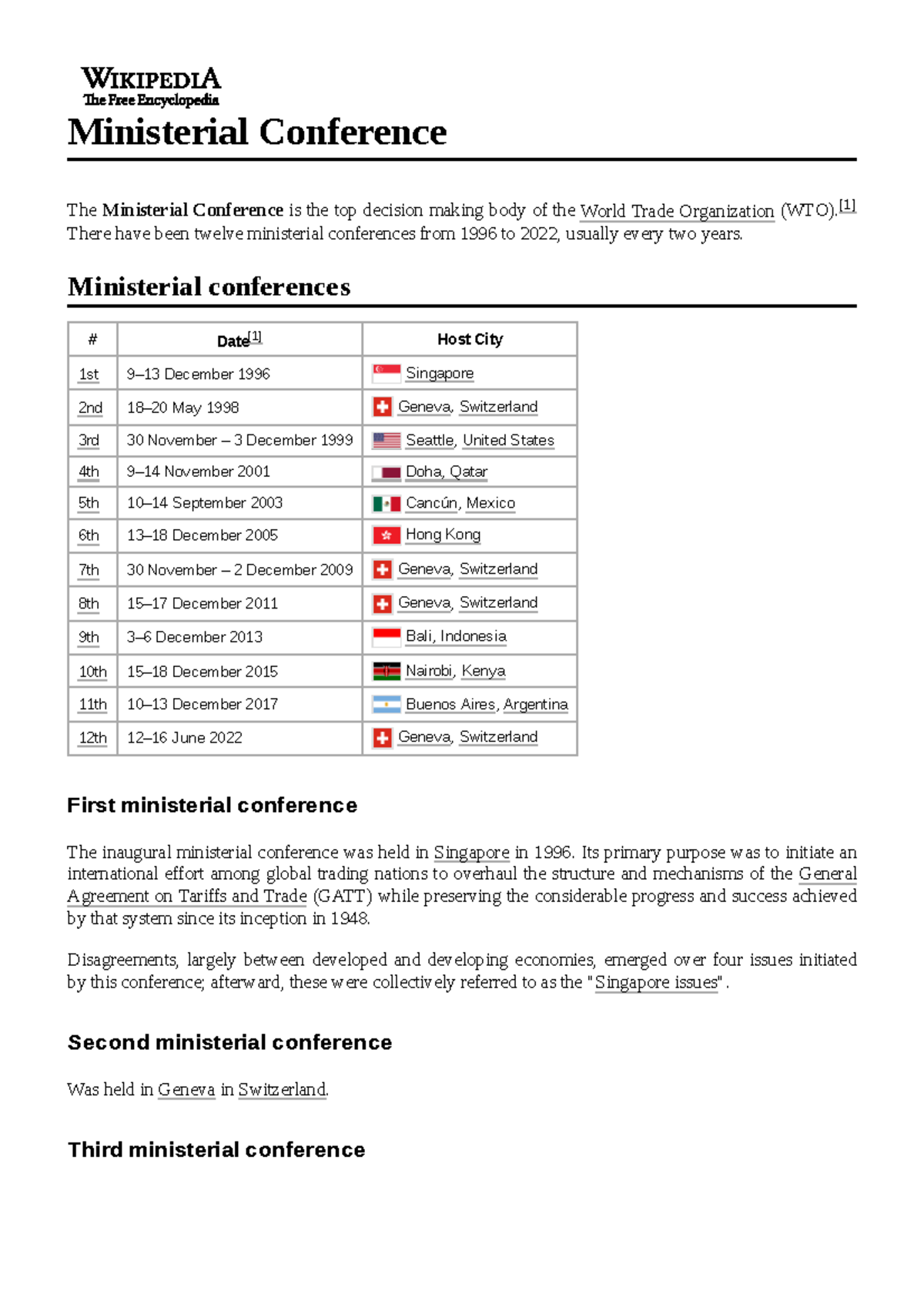 Ministerial Conference - [1] There have been twelve ministerial ...