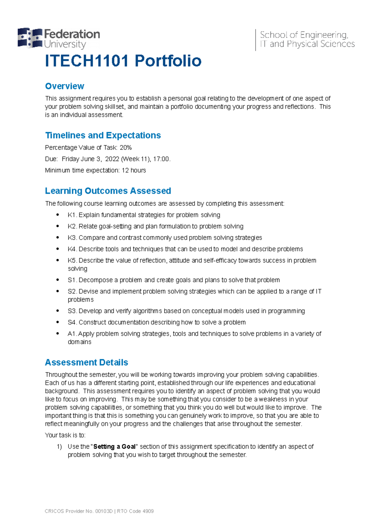 Itech 1101 Portfolio Assessment Correctedduedate - ITECH1101 Portfolio Overview This assignment ...