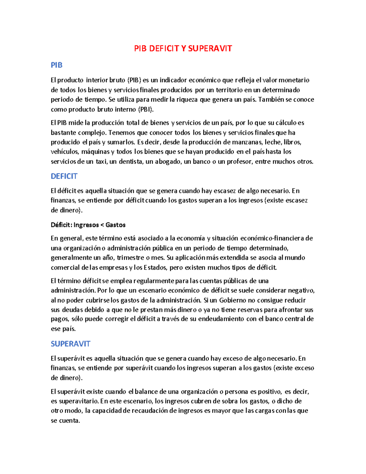 PIB Deficit Y Superavi 1 - PIB DEFICIT Y SUPERAVIT PIB El producto ...