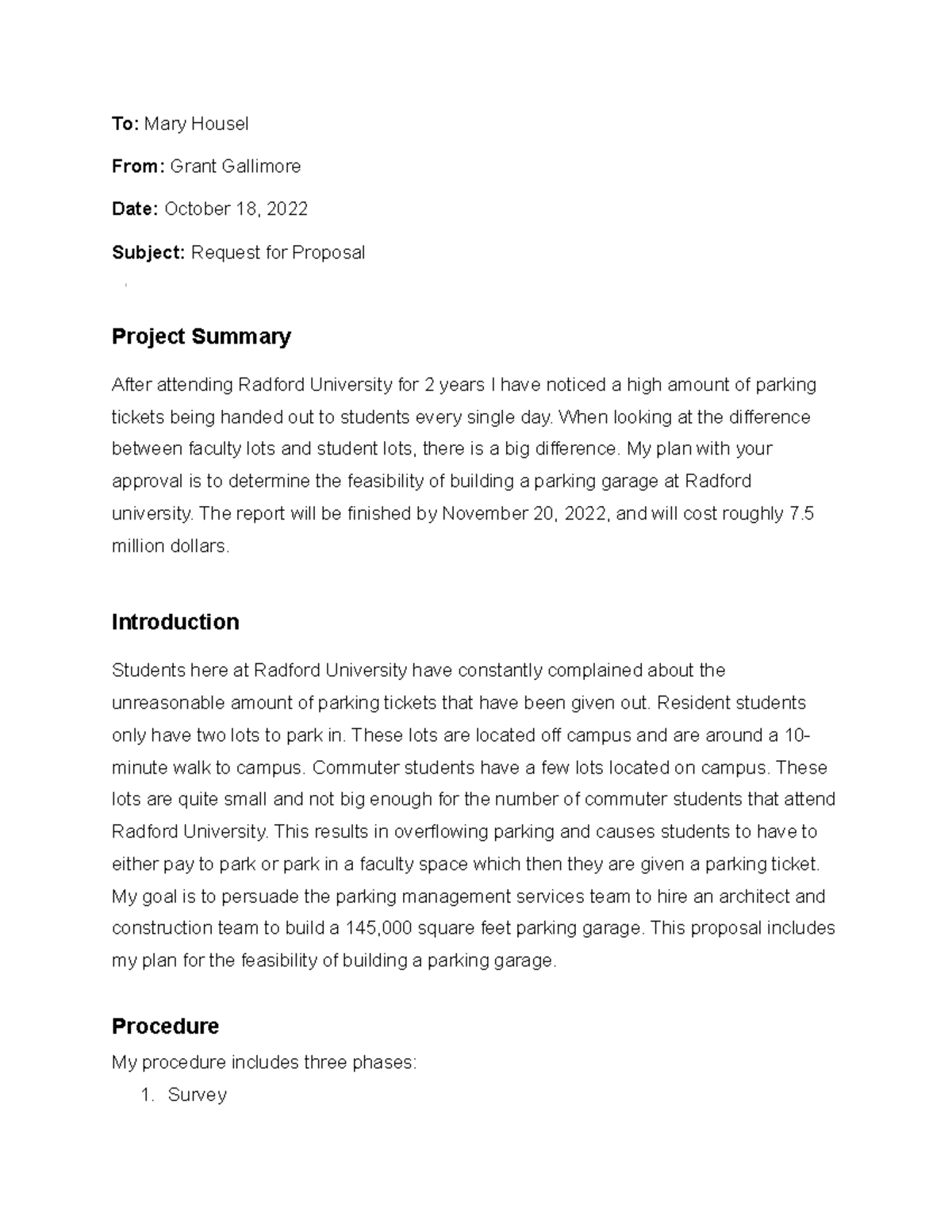 Proposal - To: Mary Housel From: Grant Gallimore Date: October 18, 2022 ...