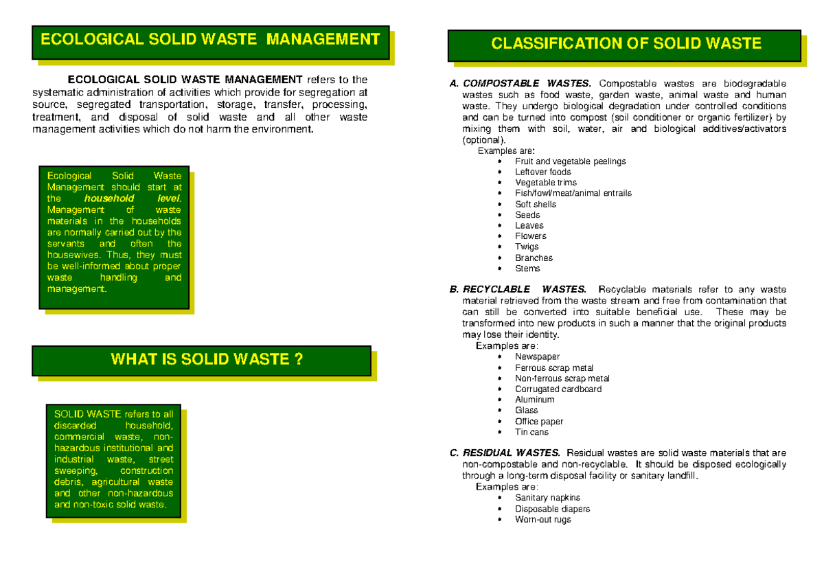 6 - This is - ECOLOGICAL SOLID WASTE MANAGEMENT refers to the ...