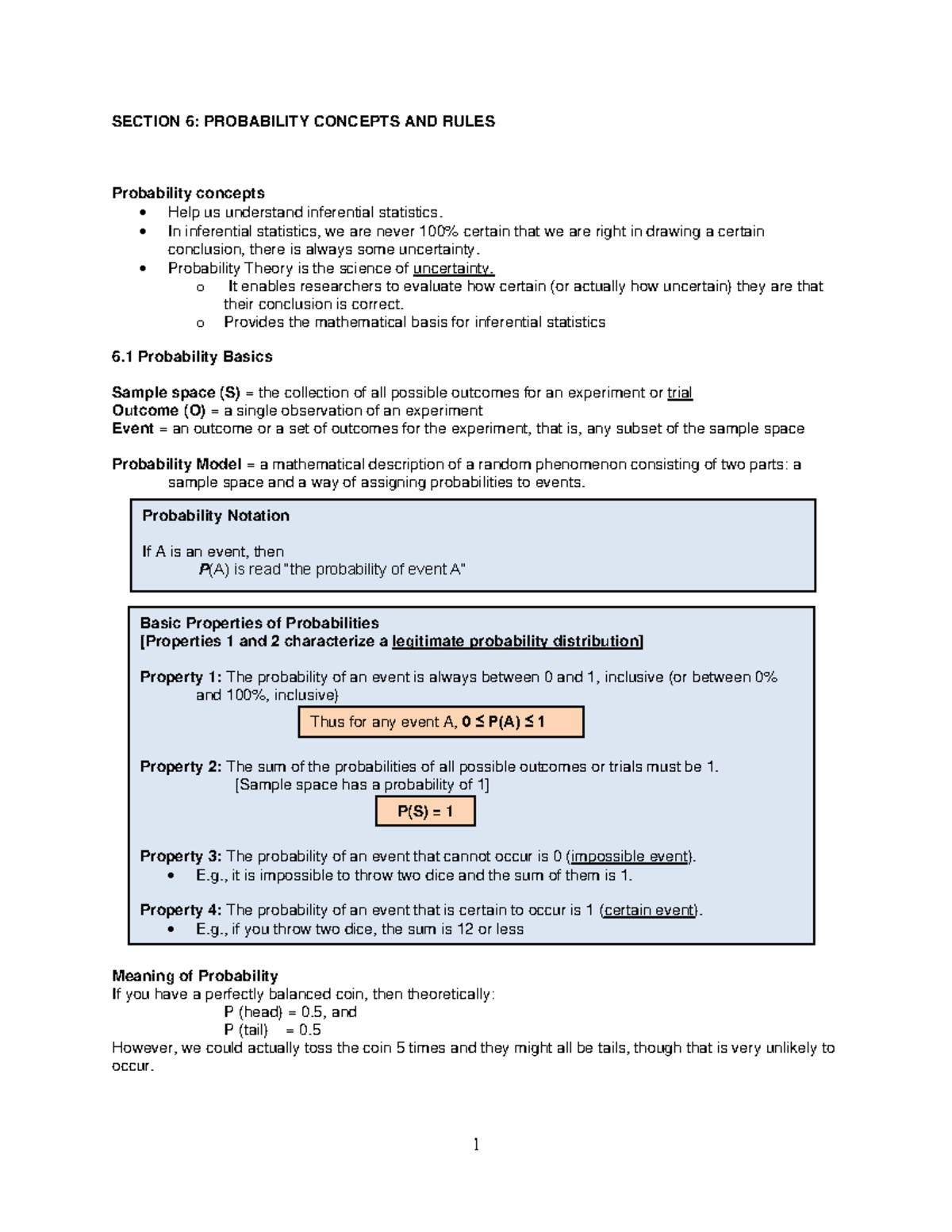 STAT 161-Notes-Section 6-Probability Concepts and Rules - SECTION 6 ...
