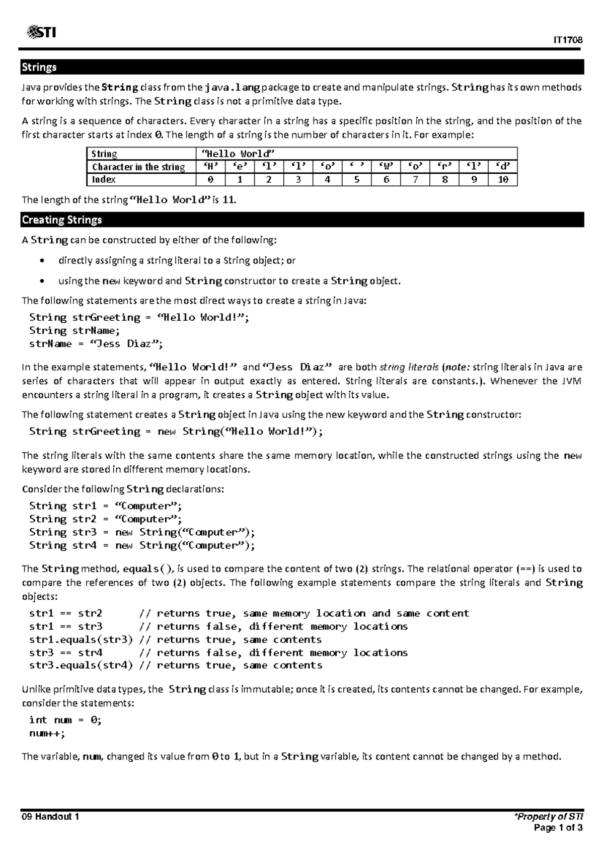 09 Handout 1strings Computer Programming 1 It 09 Handout 1