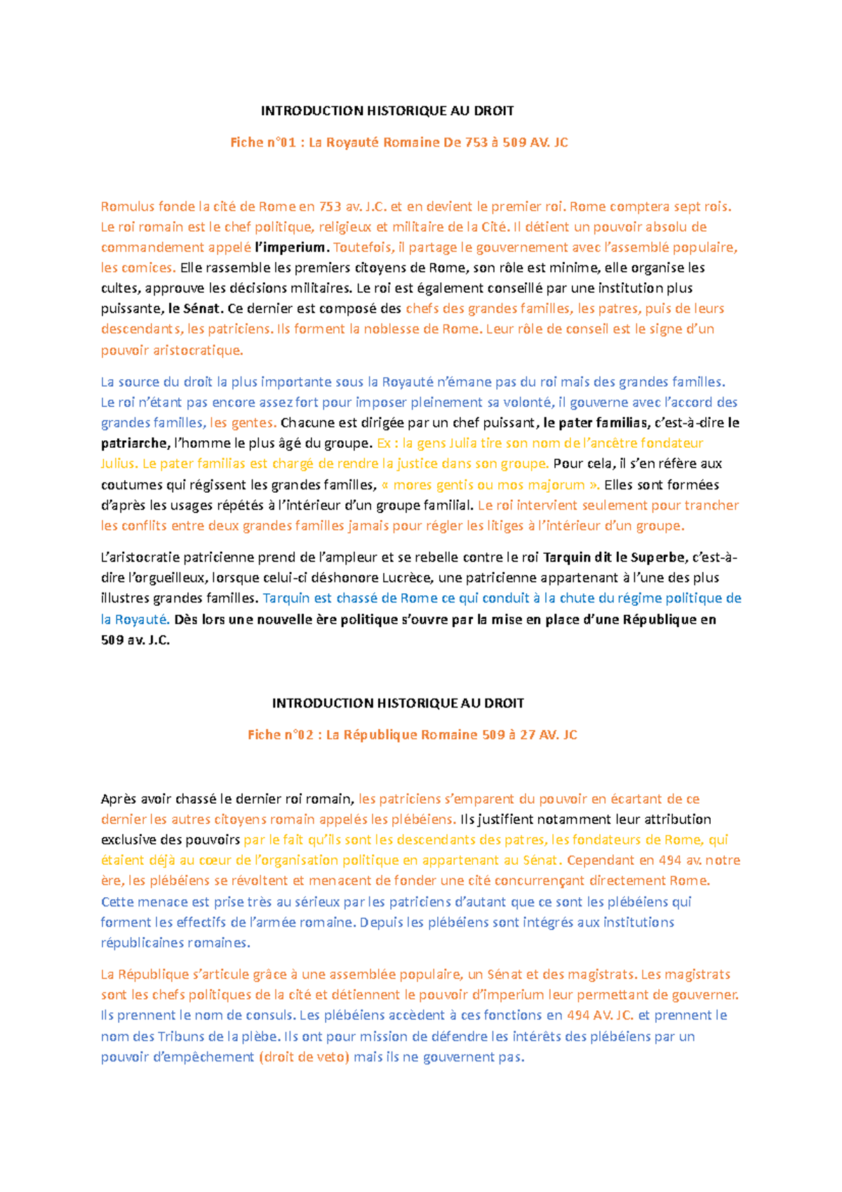 Introduction Historique AU Droit Fiches - INTRODUCTION HISTORIQUE AU DROIT Fiche n°01 : La ...