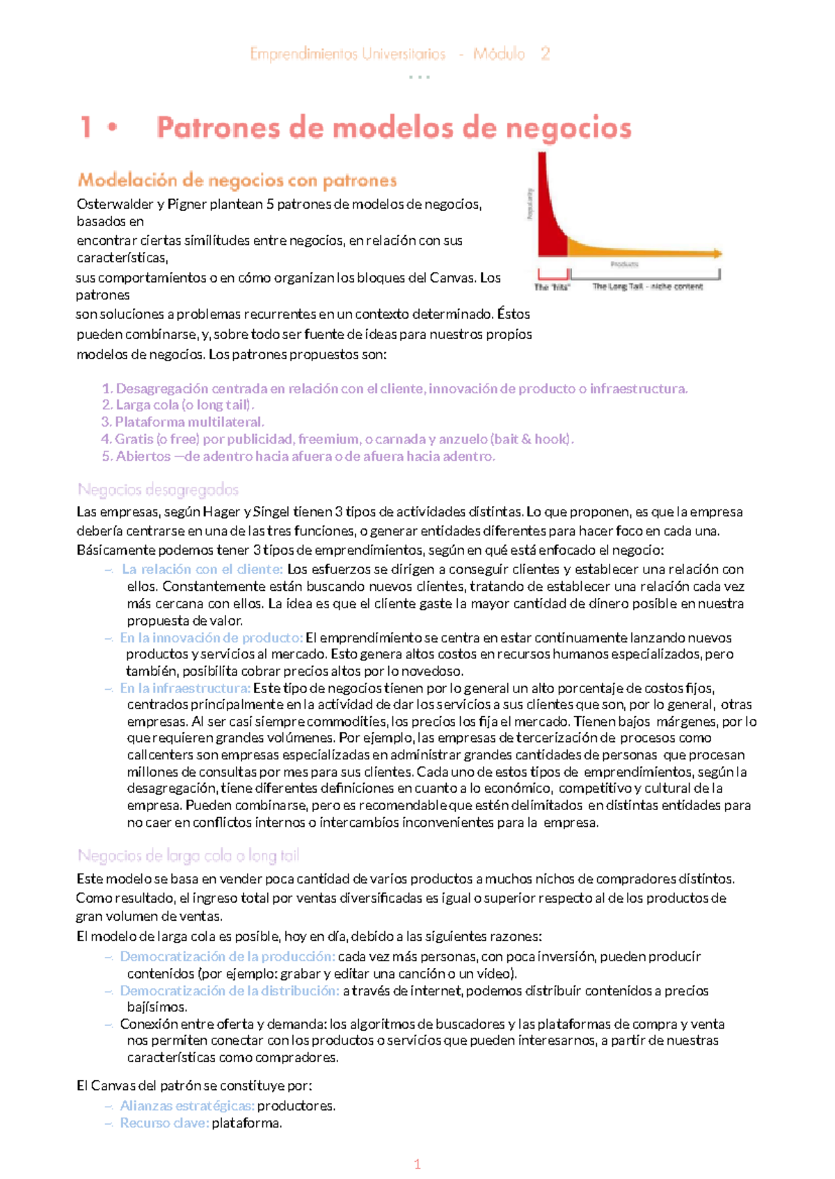 Resumen Módulo 2 - Emprendimientos - Osterwalder y Pigner plantean 5 ...