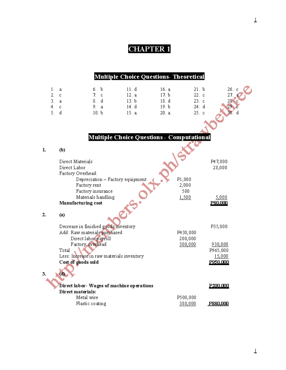 Cost Accounting Chapter-1 - CHAPTER 1 Multiple Choice Questions ...