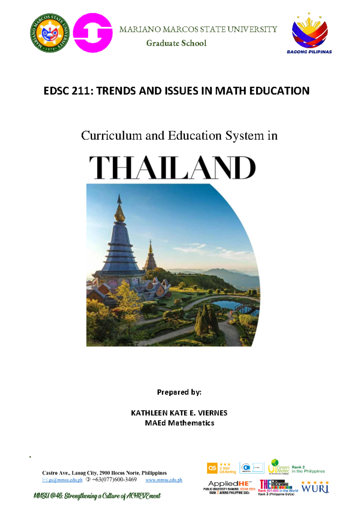 Curriculum and Education System of Thailand - Graduate School EDSC 211 ...