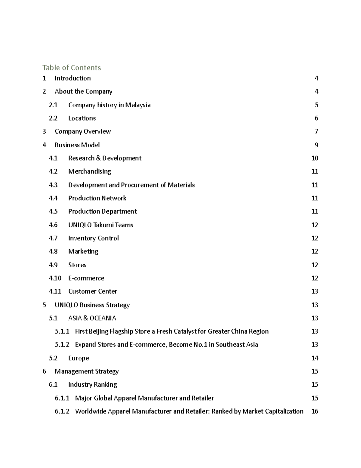 Advance Business Management - Table of Contents 1 Introduction 2 About ...