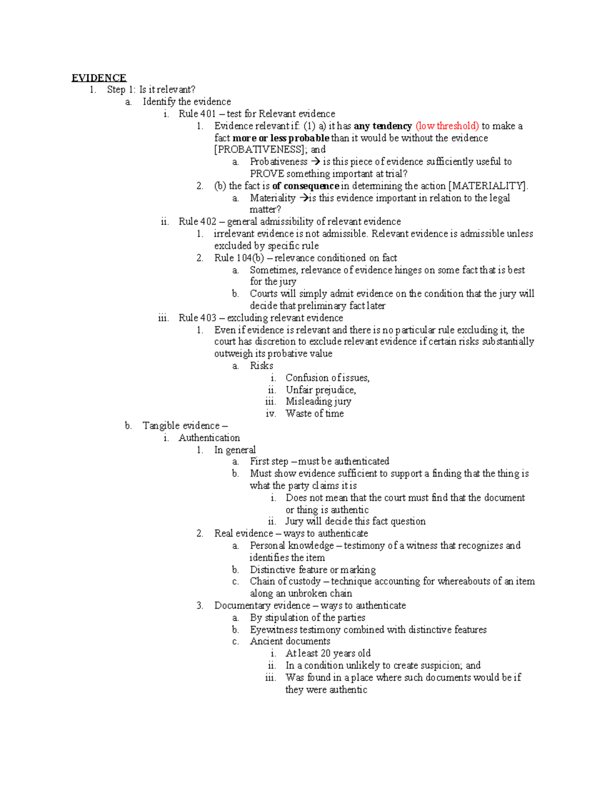Pre Bar II Attack Outline - EVIDENCE Step 1: Is it relevant? a ...