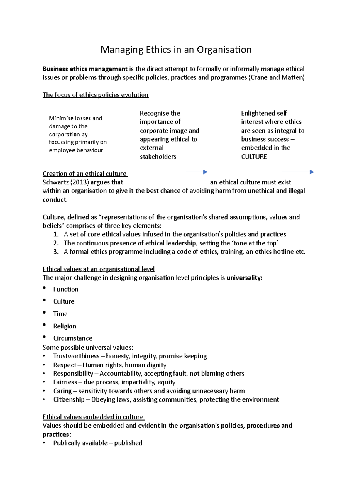 Managing Ethics in an Organisation notes - Managing Ethics in an ...